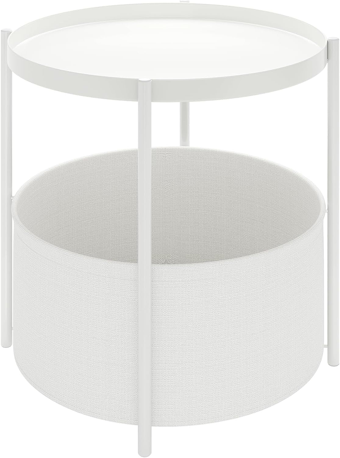 Fairy Round Side Table with Fabric Storage Basket, Metal Small Bedside ...