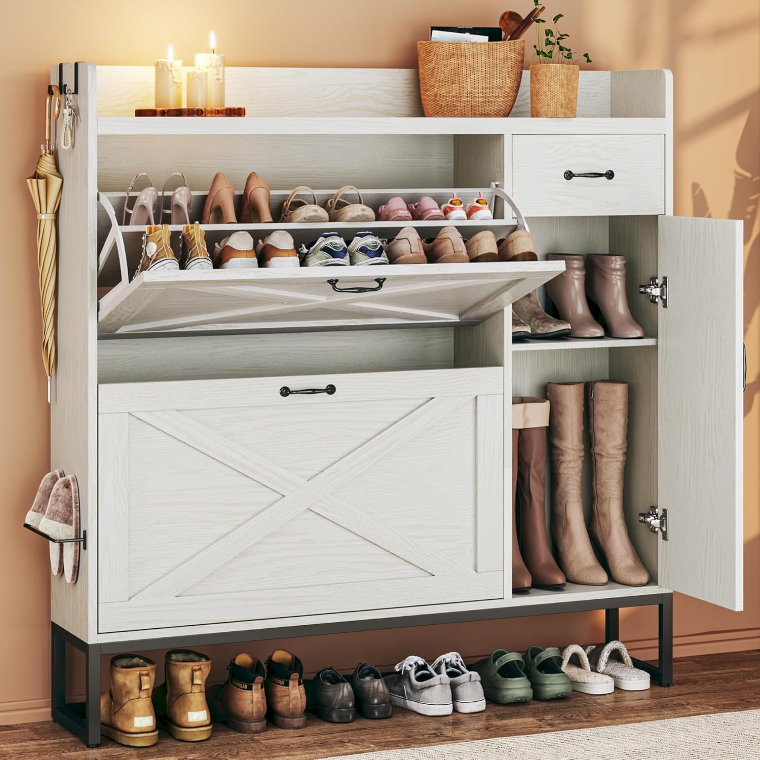 Fairy Shoe Cabinet with 2 Flip Drawers, Shoe Storage Cabinet with ...