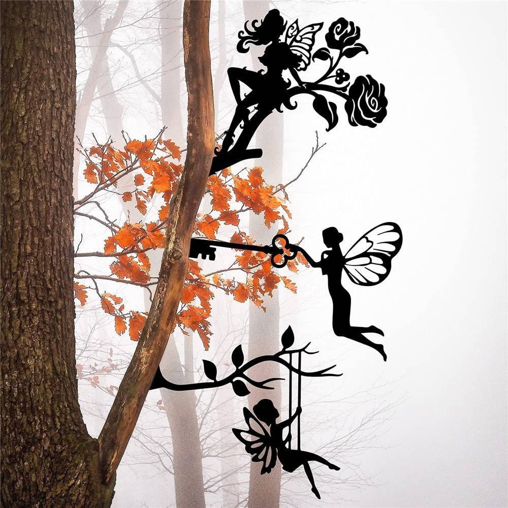 Fairy Silhouette Statue Metal Fairy Branch Decoration Steel Fairy ...