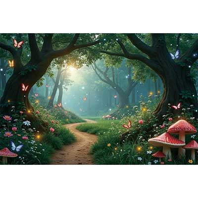 Fairy Spring Enchanted Forest Photo Backdrop Gre Grass Flowers Arch ...