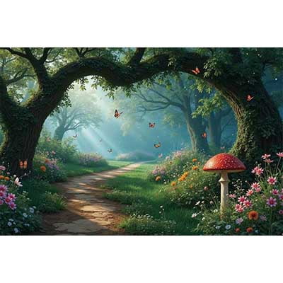 Fairy Spring Enchanted Forest Photo Backdrop Gre Grass Flowers Arch ...