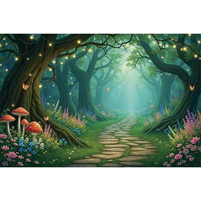 Fairy Spring Enchanted Forest Photo Backdrop Gre Grass Flowers Arch ...