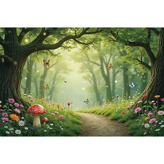 Fairy Spring Enchanted Forest Photo Backdrop Gre Grass Flowers Arch ...