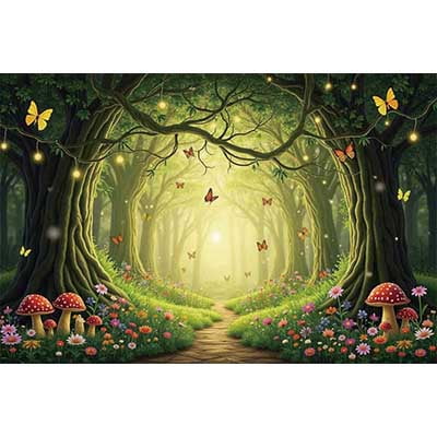 Fairy Spring Enchanted Forest Photo Backdrop Gre Grass Flowers Arch ...