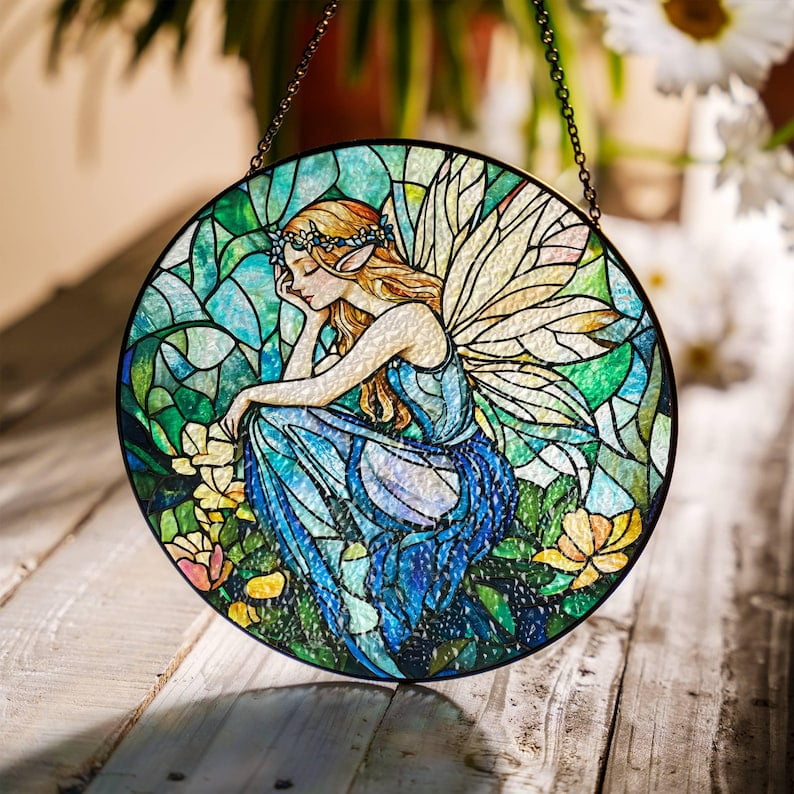 Fairy Stained Glass Sun Catcher Fairy LightCatcher Enchanted Forest ...