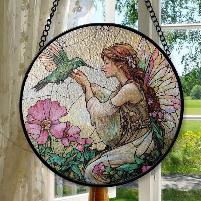 Fairy Stained Glass Sun Catcher, Fairy LightCatcher Enchanted Forest ...