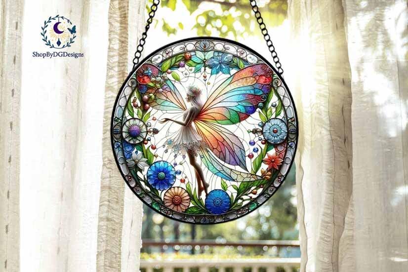 Fairy Stained Glass Suncatcher – Colorful Floral Window Hanging ...