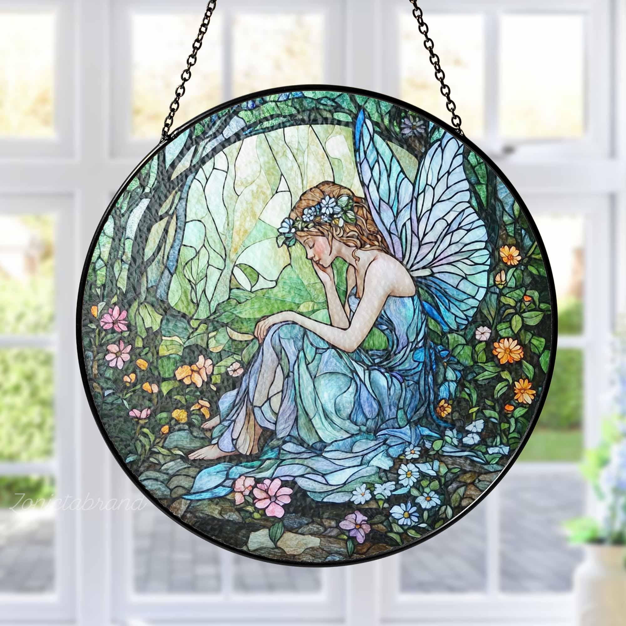 Fairy Stained Glass Suncatcher, Fairy Flower Window Hangings, Fairy ...