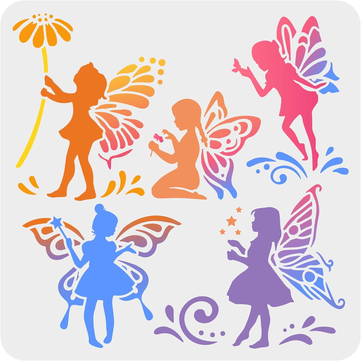 Fairy Stencil 11.8x11.8inch Reusable Butterfly Flower Fairies Drawing ...