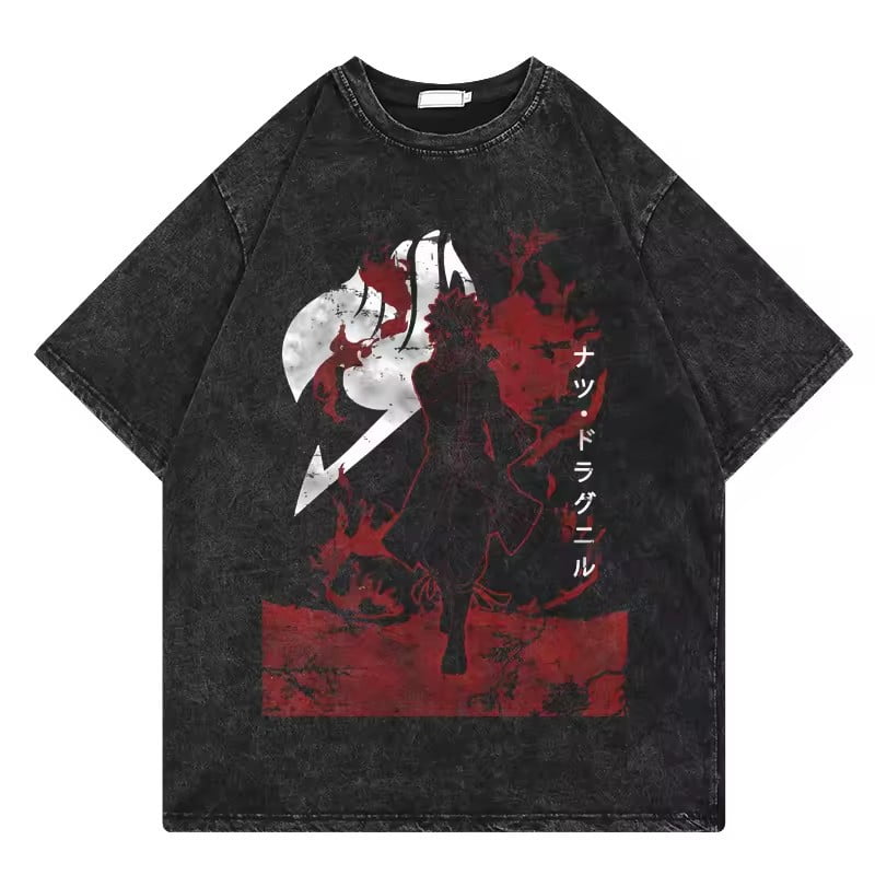 Fairy Tail Anime Washed T-Shirt for Men Women - Natsu Lucy Gray Vintage ...
