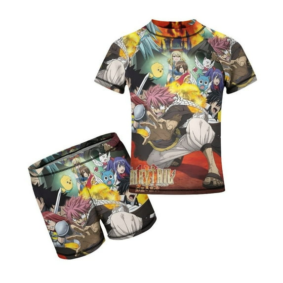 Fairy Tail Boys Rash Guard Set Short Sleeve Bathing Suit Swim Trunks ...
