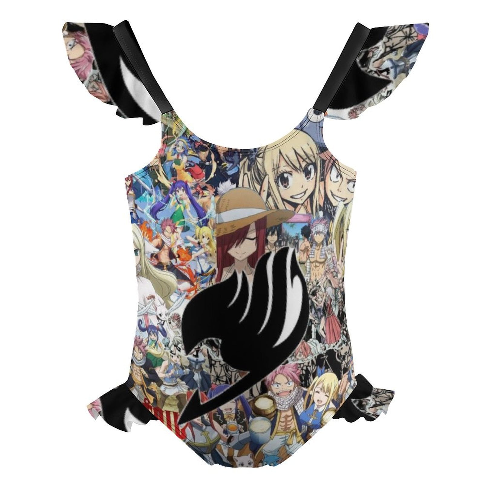 Fairy Tail Girls Swimsuit Ruffle One-piece Beachwear Kids Cute Swimwear ...