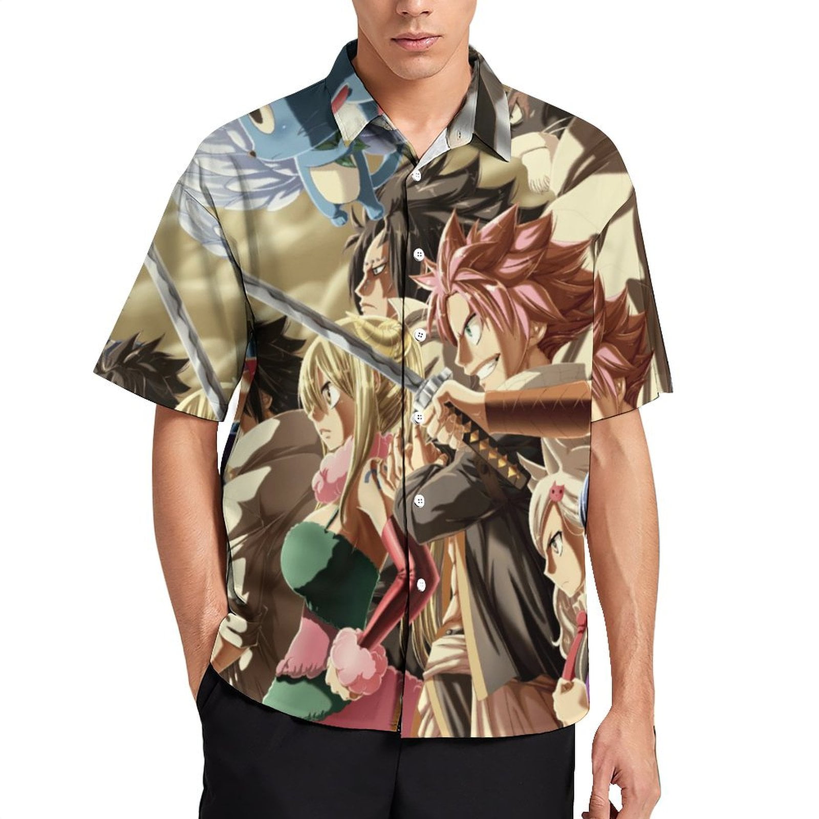 Fairy Tail Men's Hawaiian Shirt Short Sleeve Casual Summer Beach Aloha ...