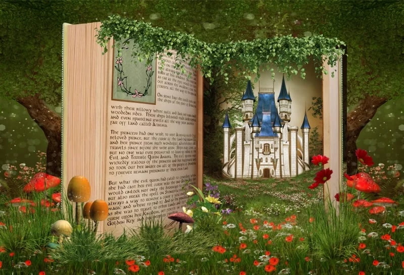 Fairy Tale Book Photo Backdrop Enchanted Forest Flower Castle Birthday ...