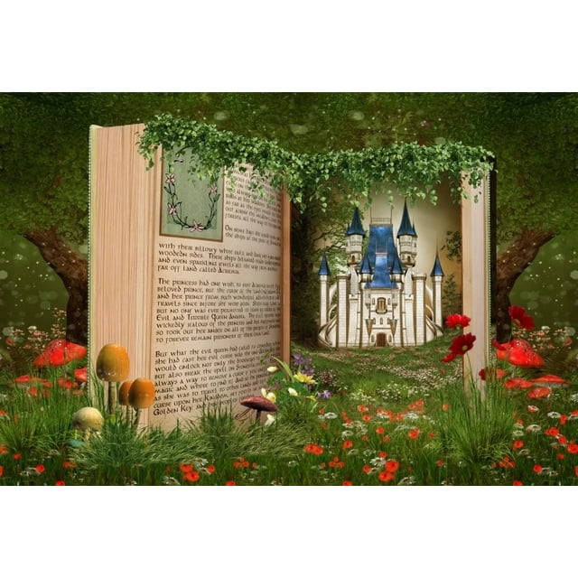 Fairy Tale Book Photo Backdrop Enchanted Forest Flower Castle Birthday ...