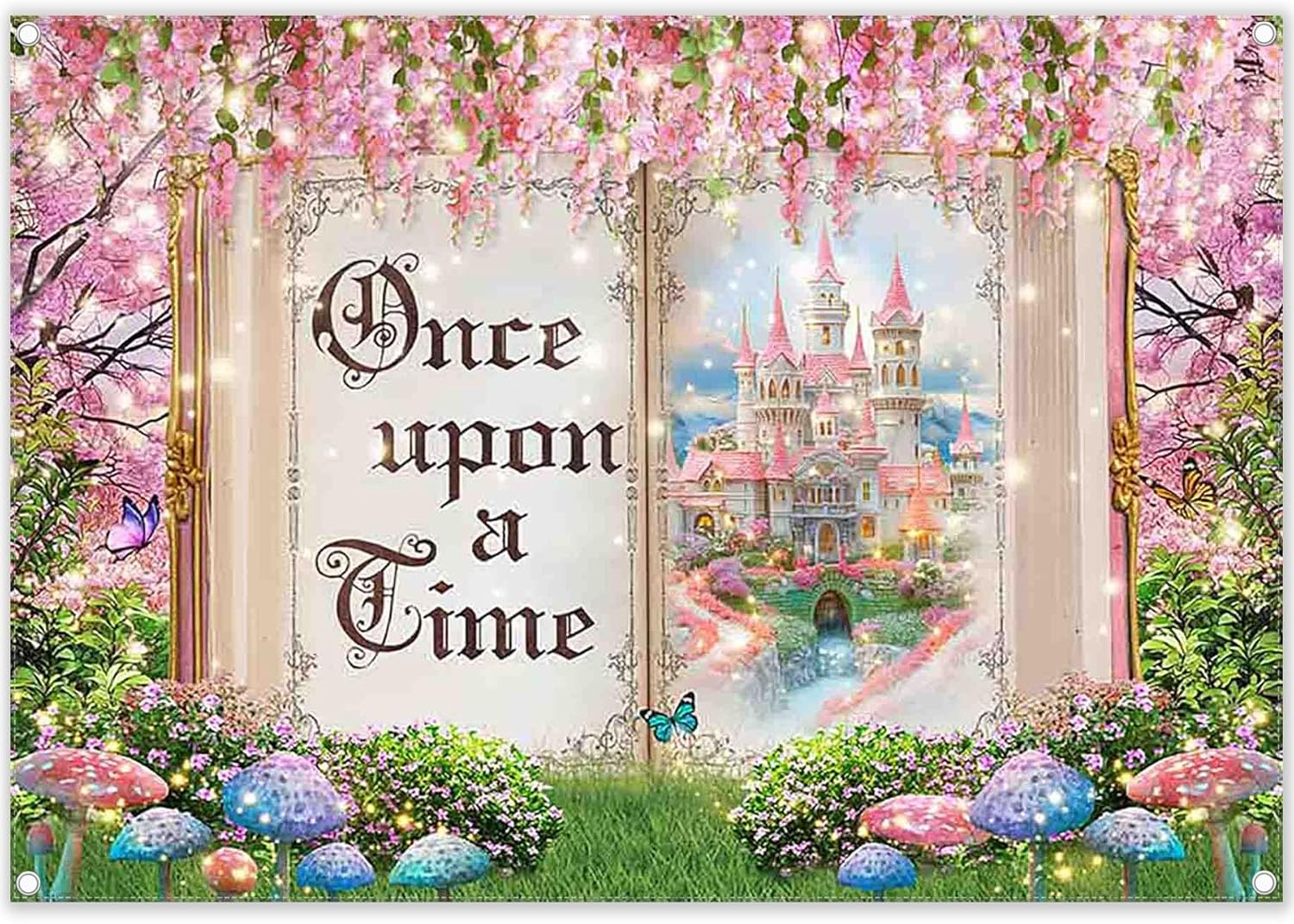 Fairy Tale Books Photography Backdrop Princess Castle Pink Floral Magic ...