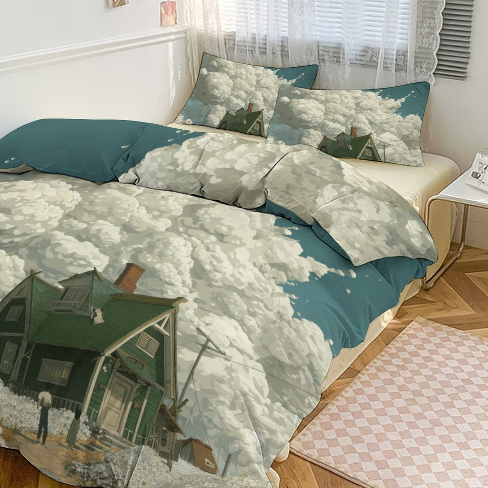 Fairy Tale Cabin Balloon Bedding Sets Twin Duvet Cover 3 Piece Cute Bed ...