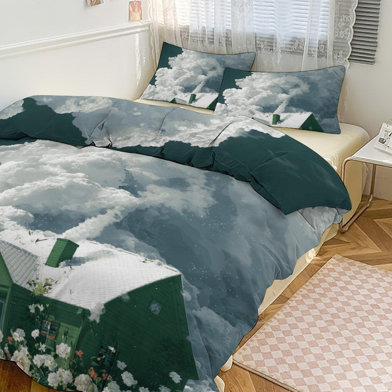 Fairy Tale Cabin Balloon Bedding Sets Twin Duvet Cover 3 Piece Cute Bed ...