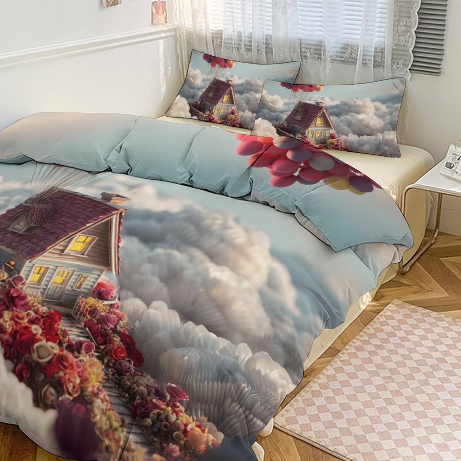 Fairy Tale Cabin Balloon Bedding Sets Twin Duvet Cover 3 Piece Cute Bed ...
