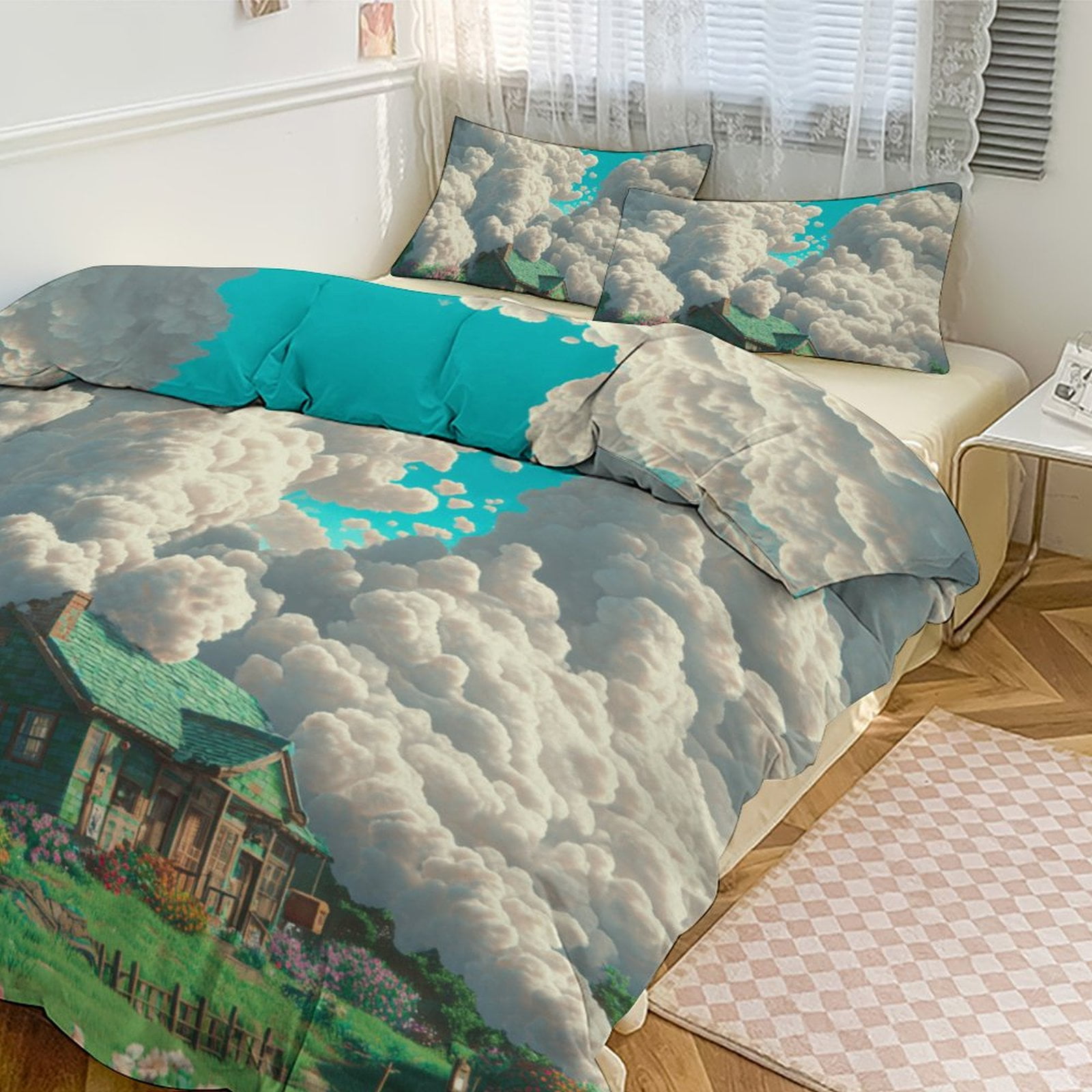 Fairy Tale Cabin Balloon Bedding Sets Twin Duvet Cover 3 Piece Cute Bed ...