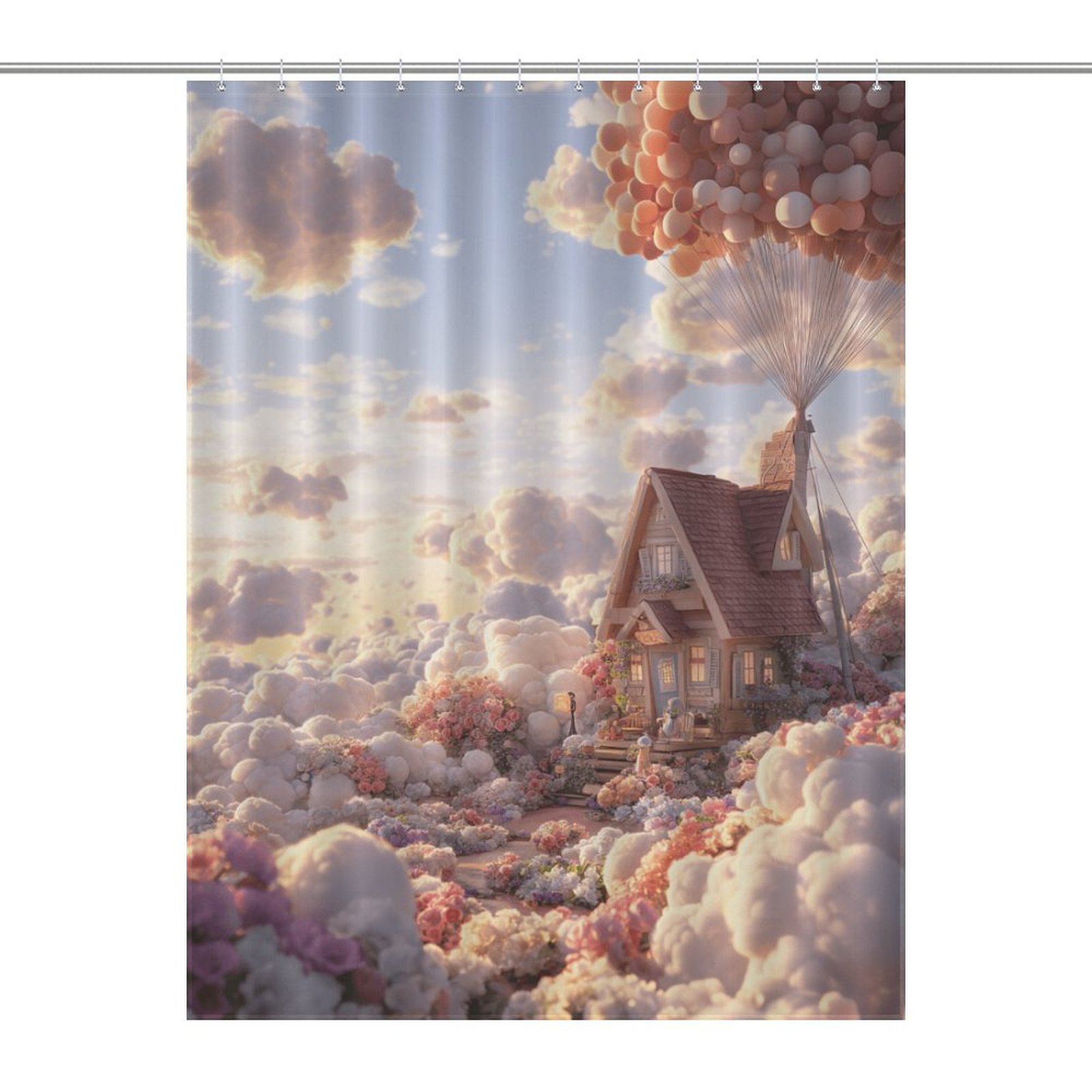 Fairy Tale Cabin Balloon Shower Curtain , Enchanted Forest Scenic ...