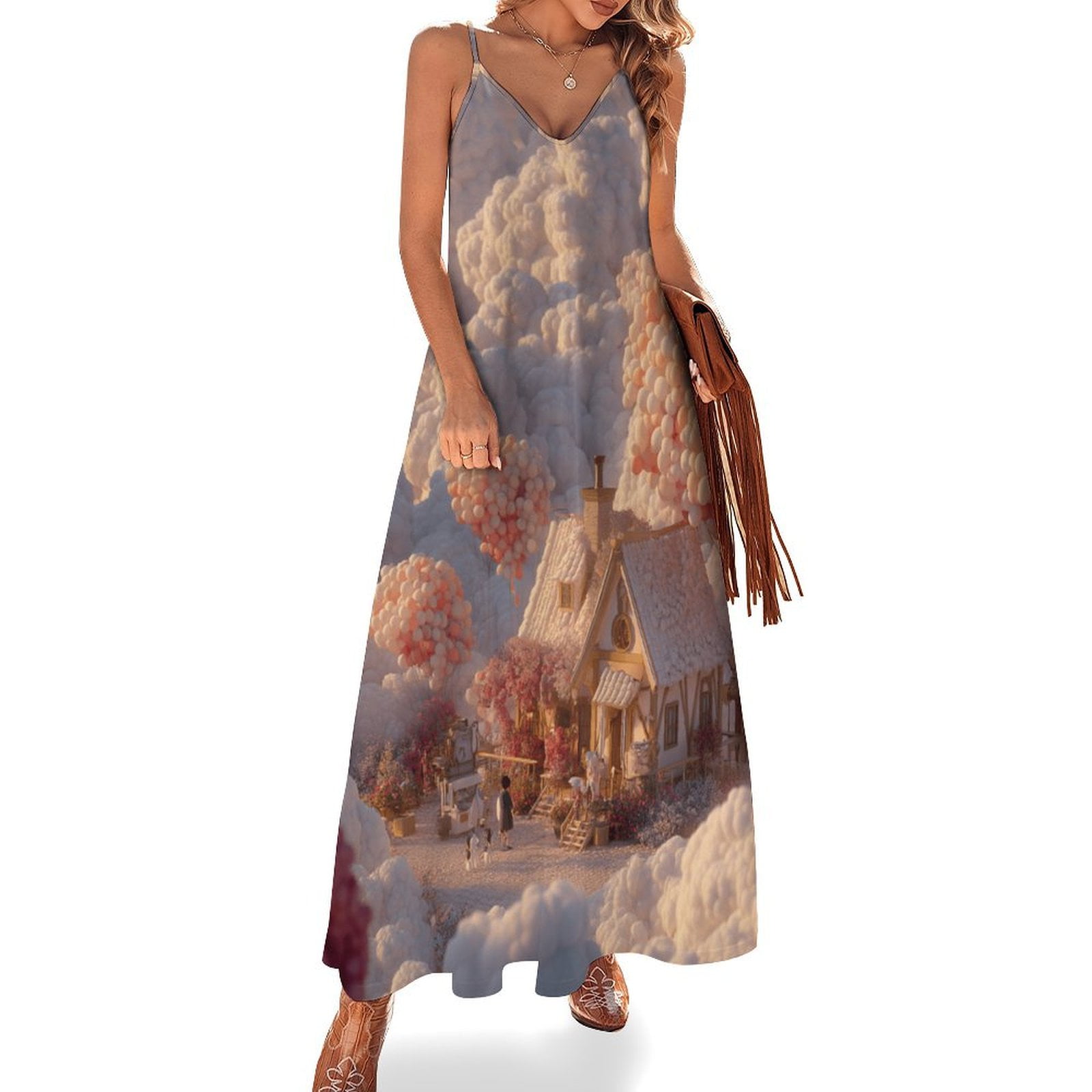 Fairy Tale Cabin Balloon Women's Summer Dresses 2025 Beach Casual Sleeveless Floral Print Tank ...