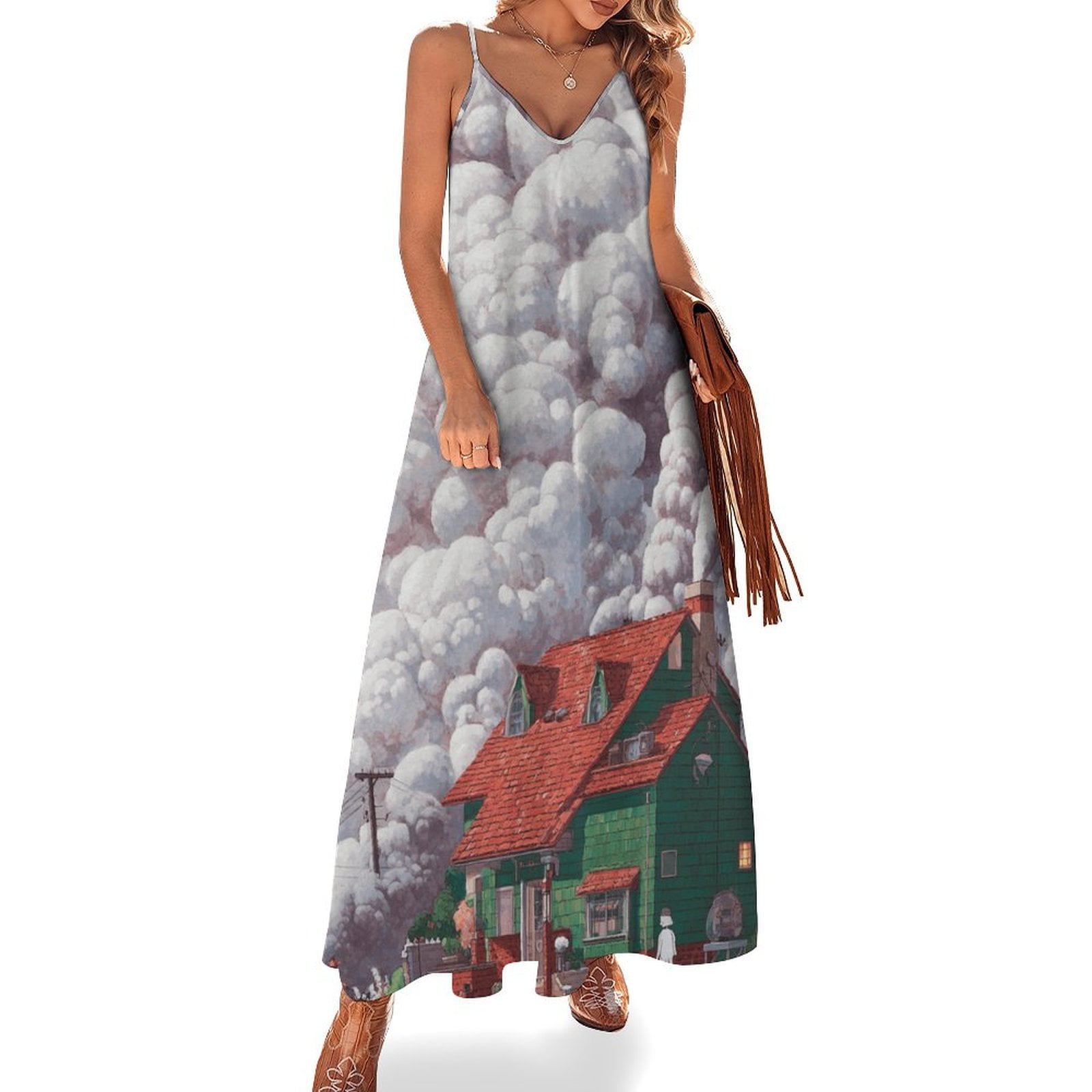 Fairy Tale Cabin Balloon Women's Summer Dresses 2025 Beach Casual Sleeveless Floral Print Tank ...