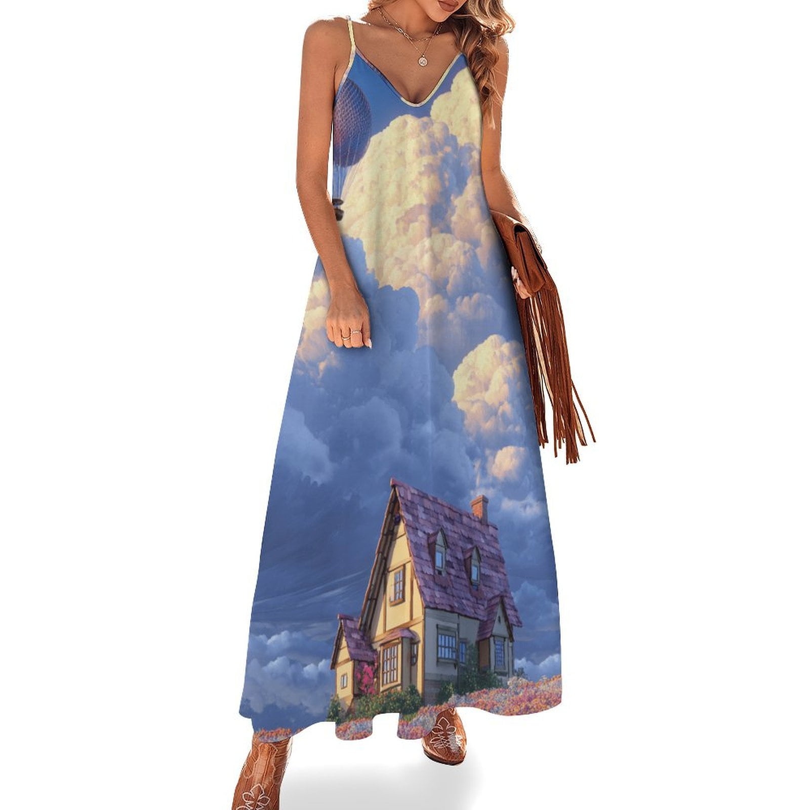 Fairy Tale Cabin Balloon Womens Summer Dresses Casual Sleeveless Tshirt ...