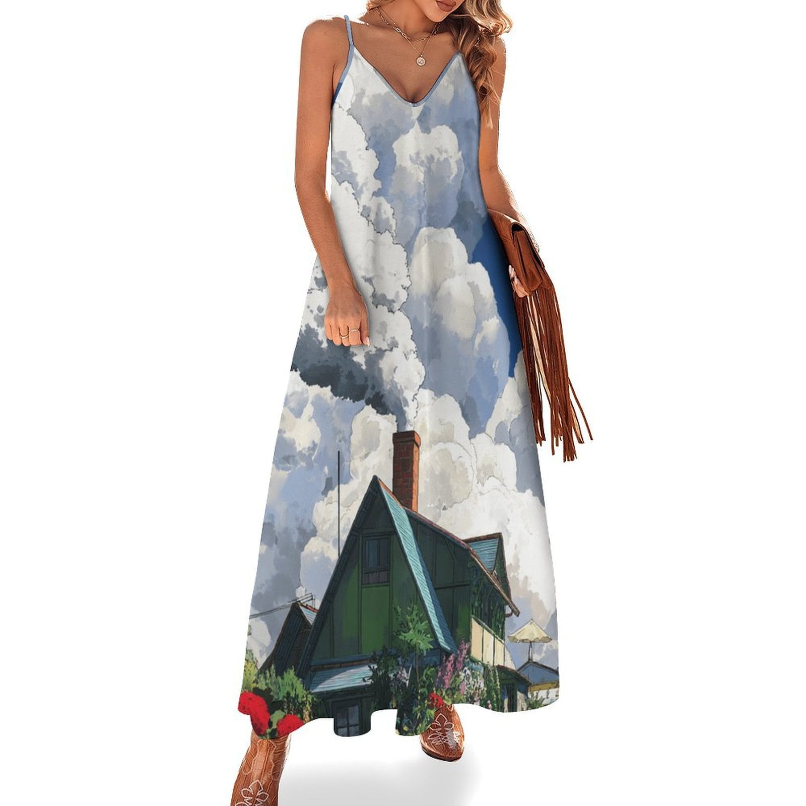 Fairy Tale Cabin Balloon Womens Summer Dresses Casual Sleeveless Tshirt ...