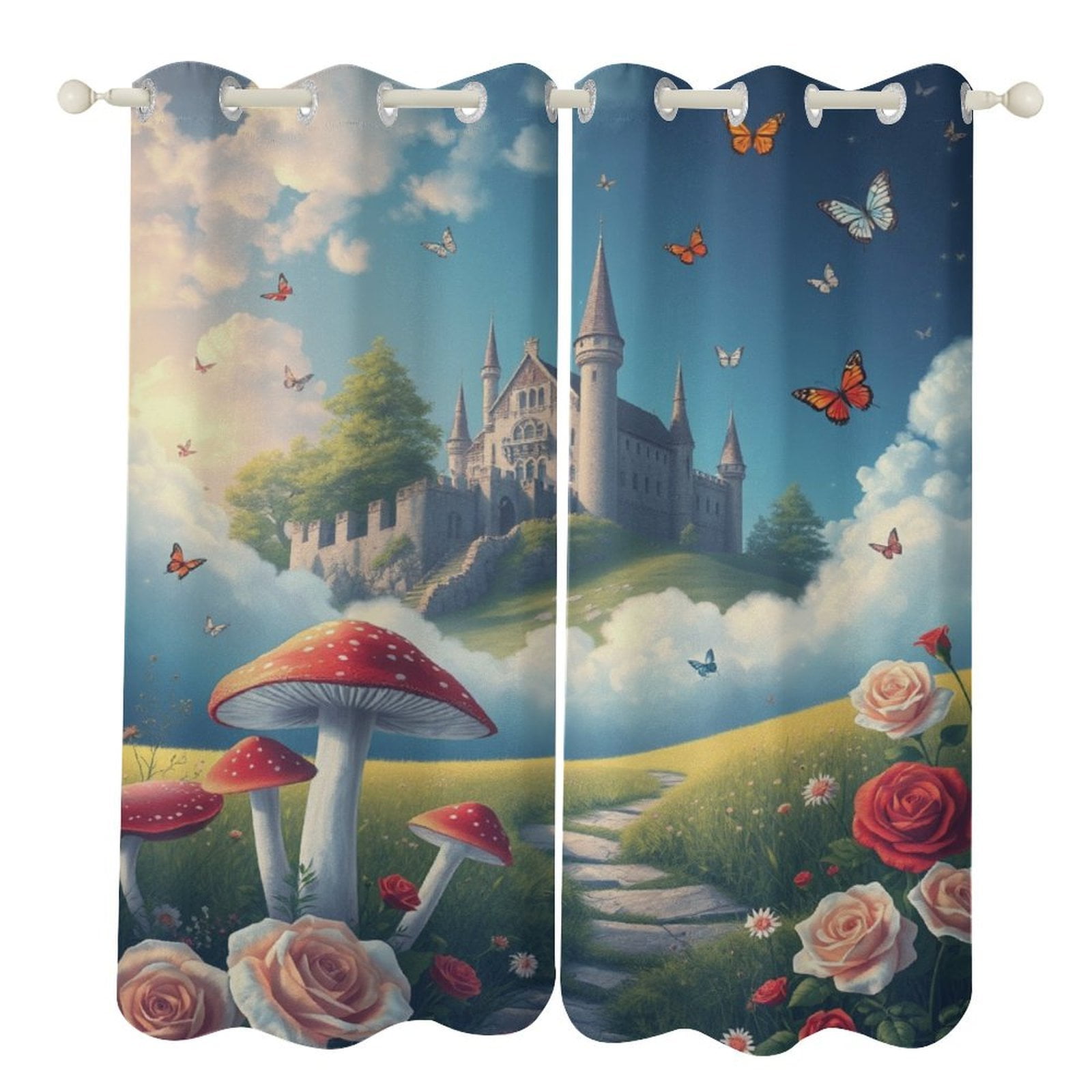 Fairy Tale Castle Mushrooms Curtains Outdoor Decor Curtain Panels With ...