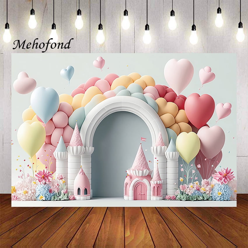 Fairy Tale Castle Pink Flower Balloon Princess Girls Birthday Party r ...