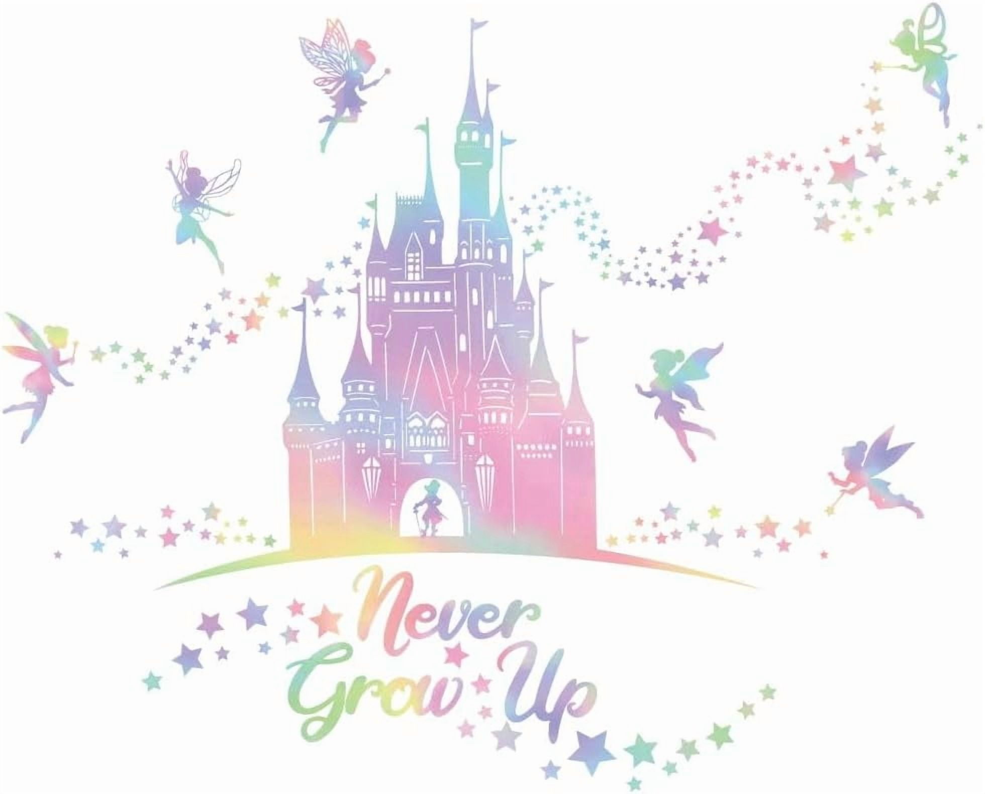 Fairy Tale Castle Wall Decal With Never Grow Up Quotes Gradient Color ...