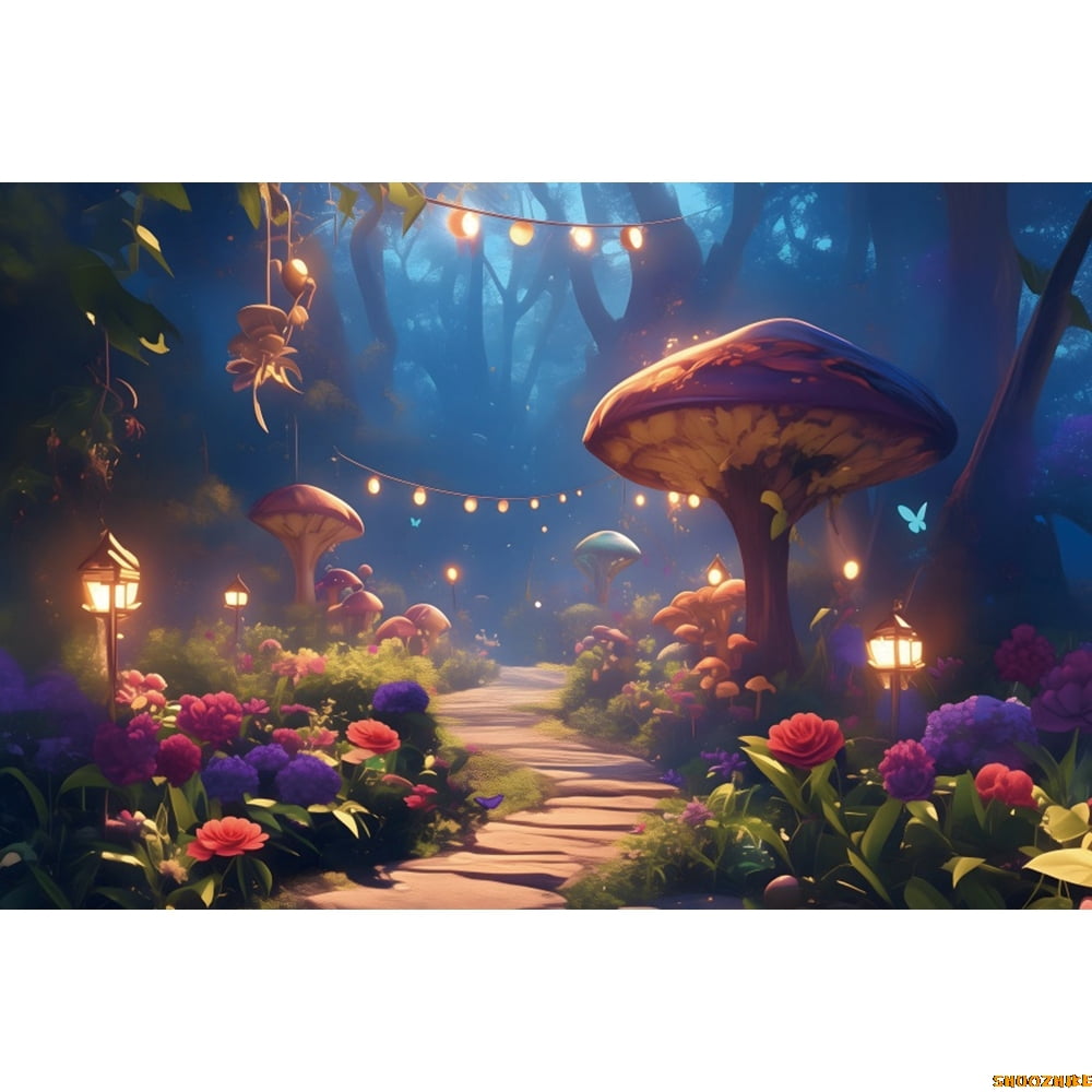 Fairy Tale Enchanted Forest Backdrop Wonderland Dreamy Jungle Mushroom ...