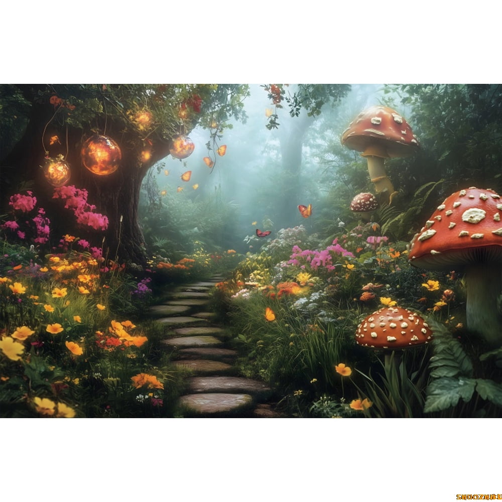 Fairy Tale Enchanted Forest Backdrop Wonderland Dreamy Jungle Mushroom ...