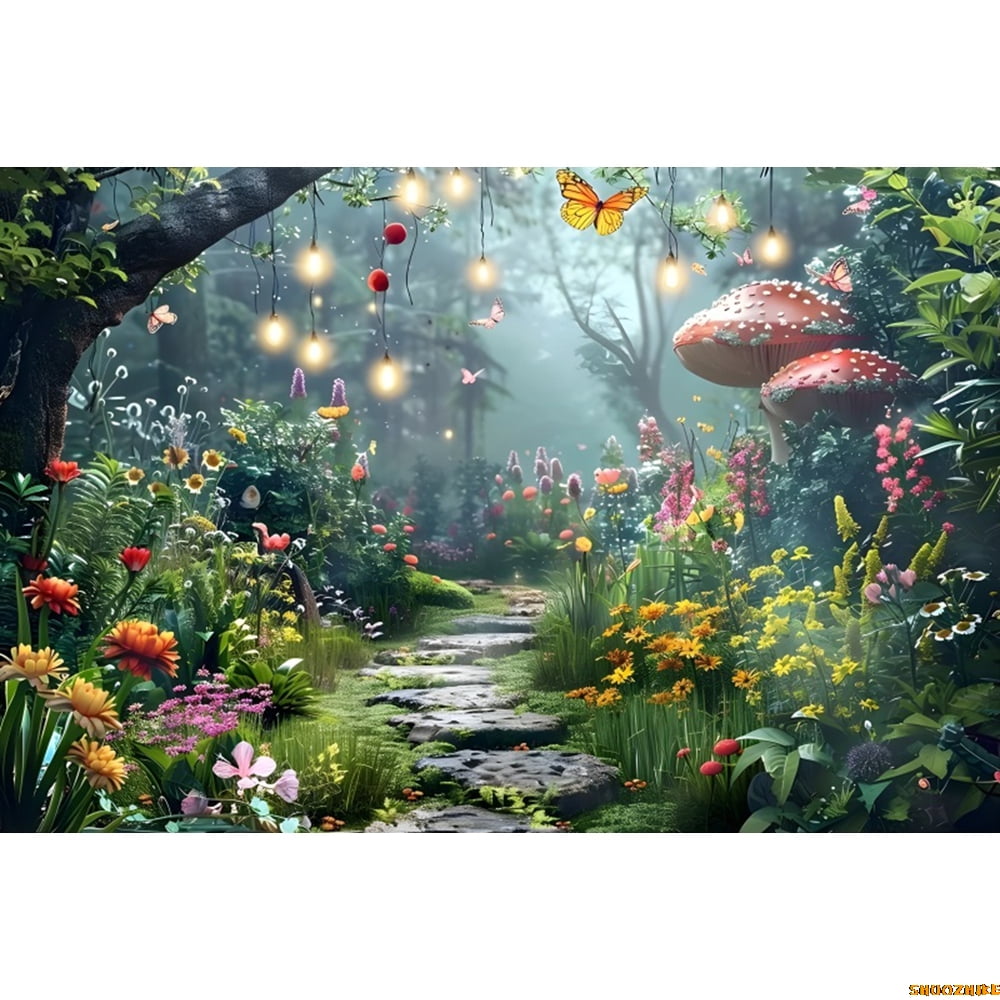 Fairy Tale Enchanted Forest Backdrop Wonderland Dreamy Jungle Mushroom ...