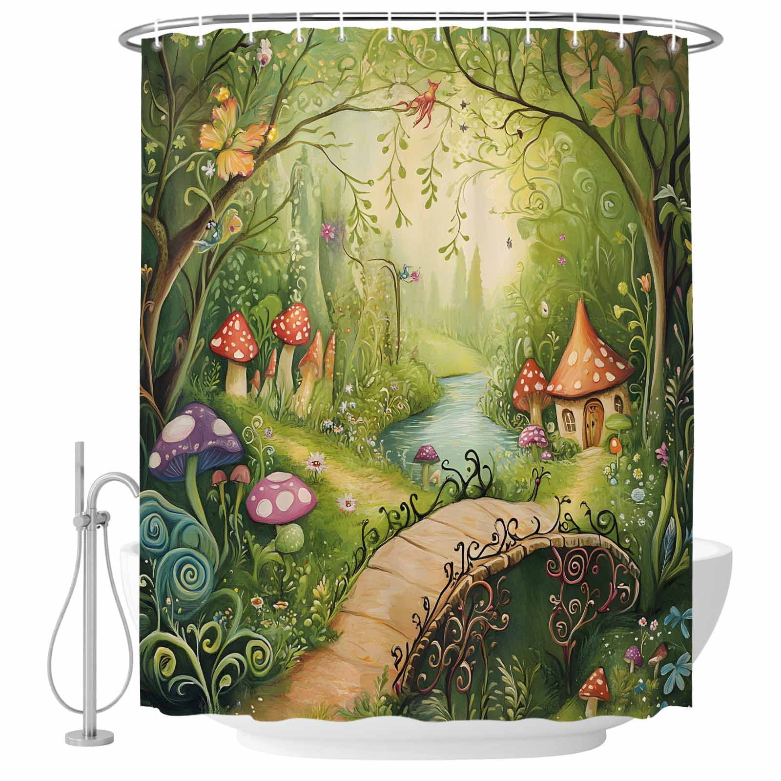Fairy Tale Forest Bathroom Shower Curtains with Hooks, Mushroom ...