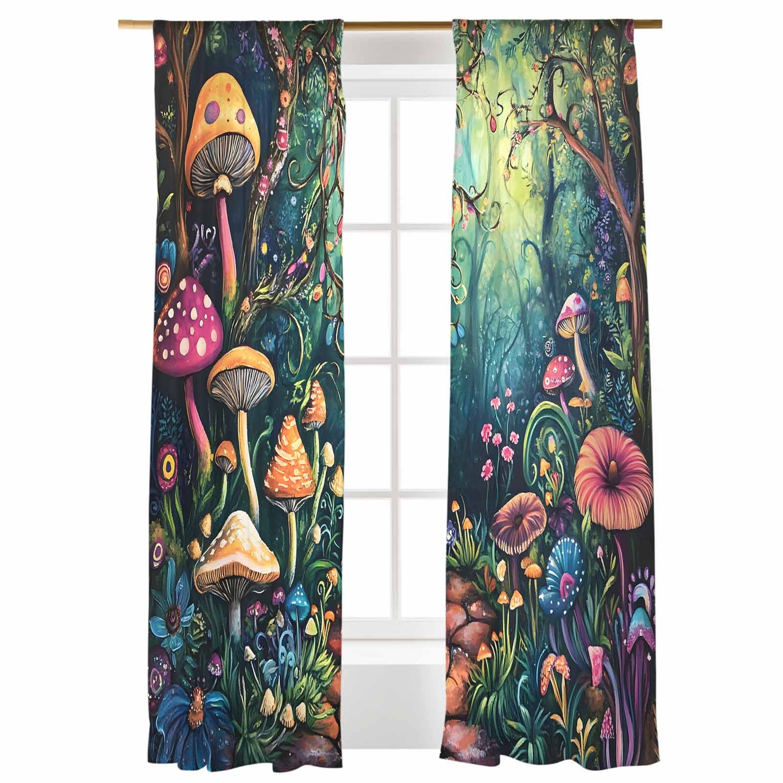 Fairy Tale Forest Sheer Curtains 84 inches Long, Mushroom Wildflower ...