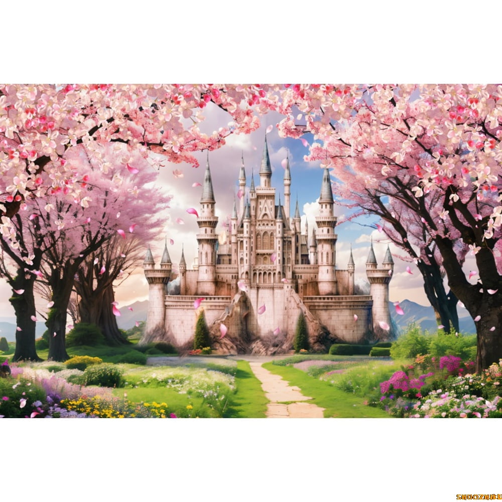Fairy Tale Pink Castle Backdrop ss Birthday Party Spring Floral ...