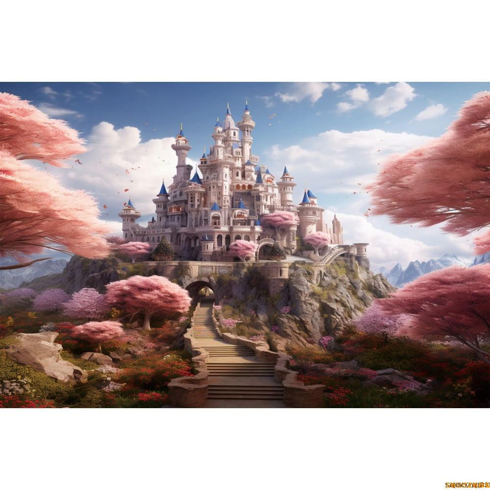 Fairy Tale Pink Castle Backdrop ss Birthday Party Spring Floral ...