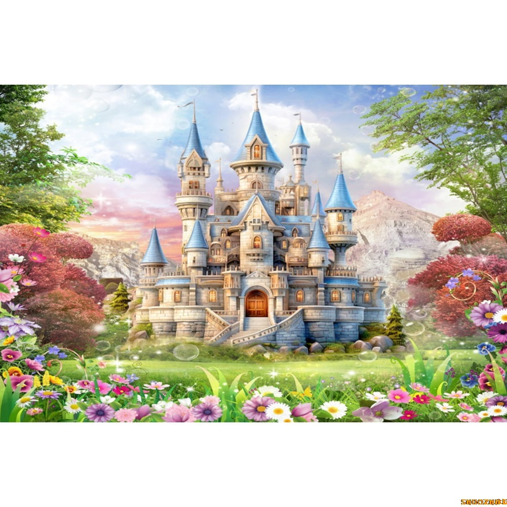 Fairy Tale Pink Castle Backdrop ss Birthday Party Spring Floral ...