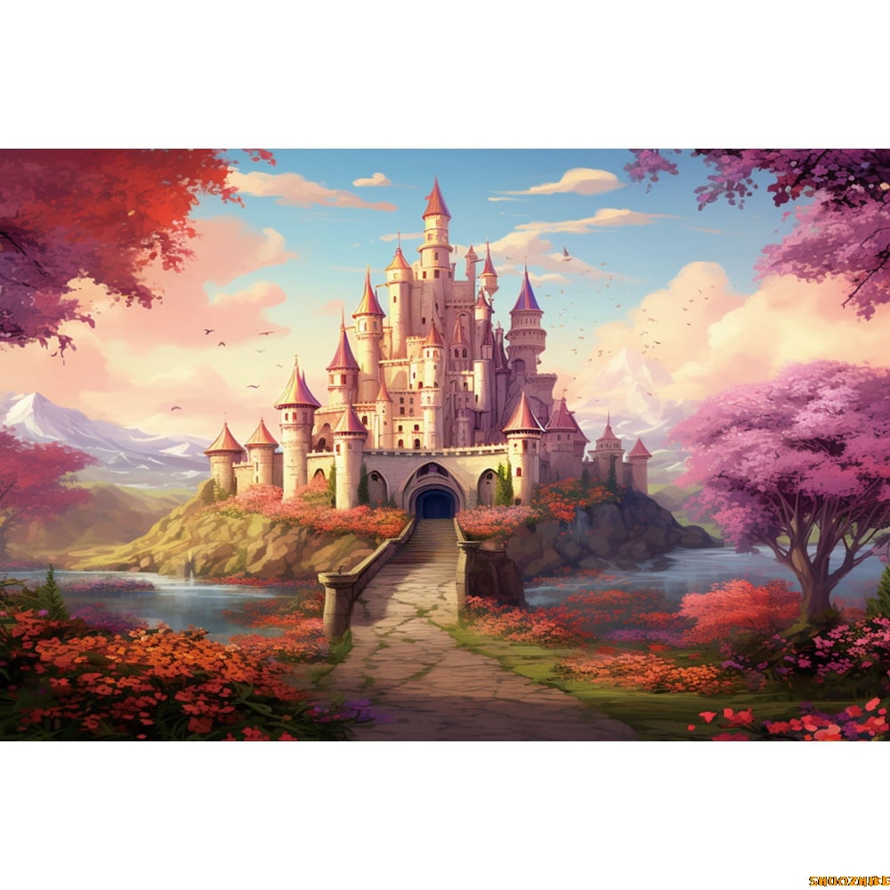 Fairy Tale Pink Castle Backdrop ss Birthday Party Spring Floral ...