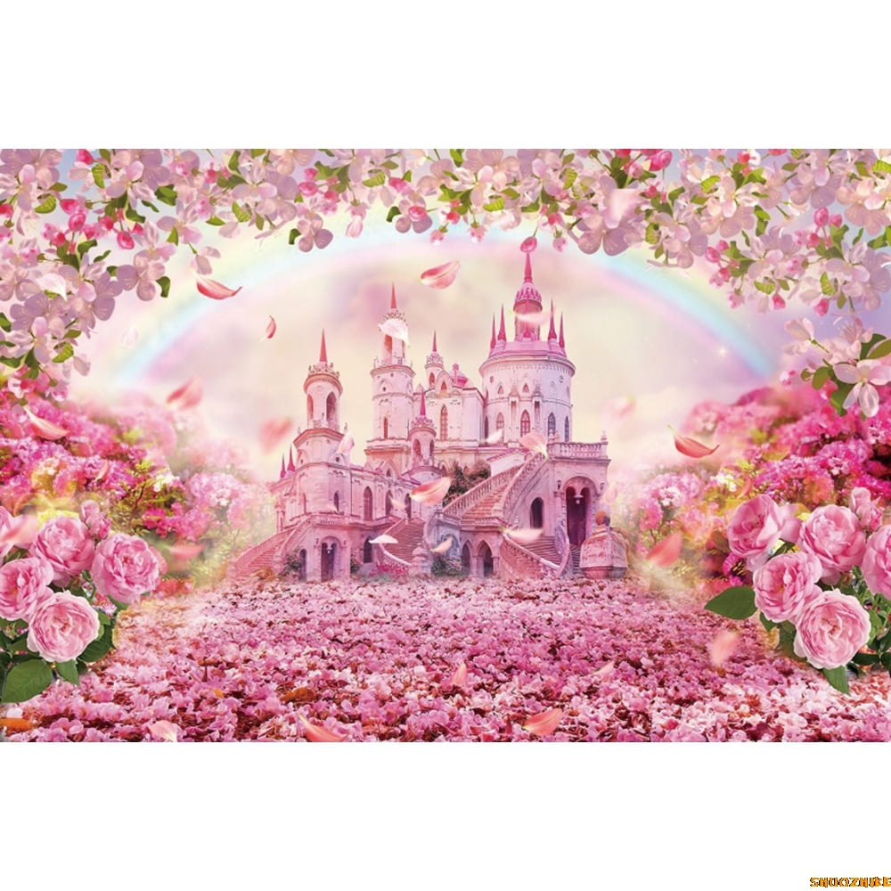 Fairy Tale Pink Castle Backdrop ss Birthday Party Spring Floral ...