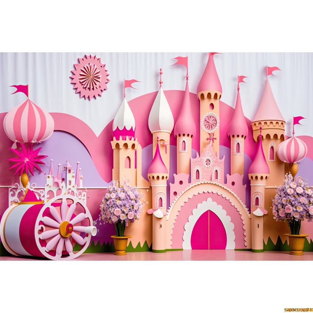 Fairy Tale Pink Castle Backdrop ss Birthday Party Spring Floral ...
