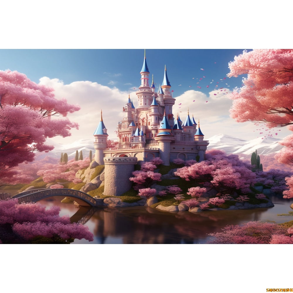 Fairy Tale Pink Castle Backdrop ss Birthday Party Spring Floral ...