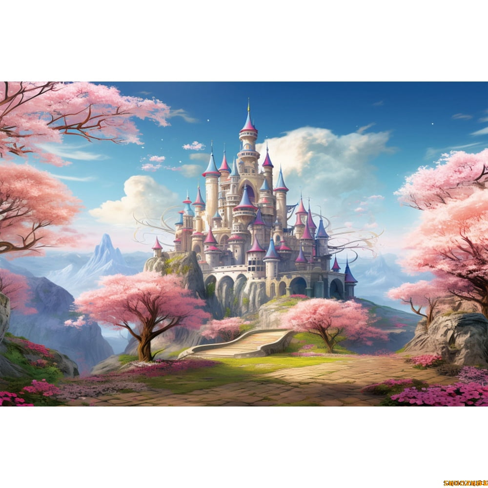 Fairy Tale Pink Castle Backdrop ss Birthday Party Spring Floral ...