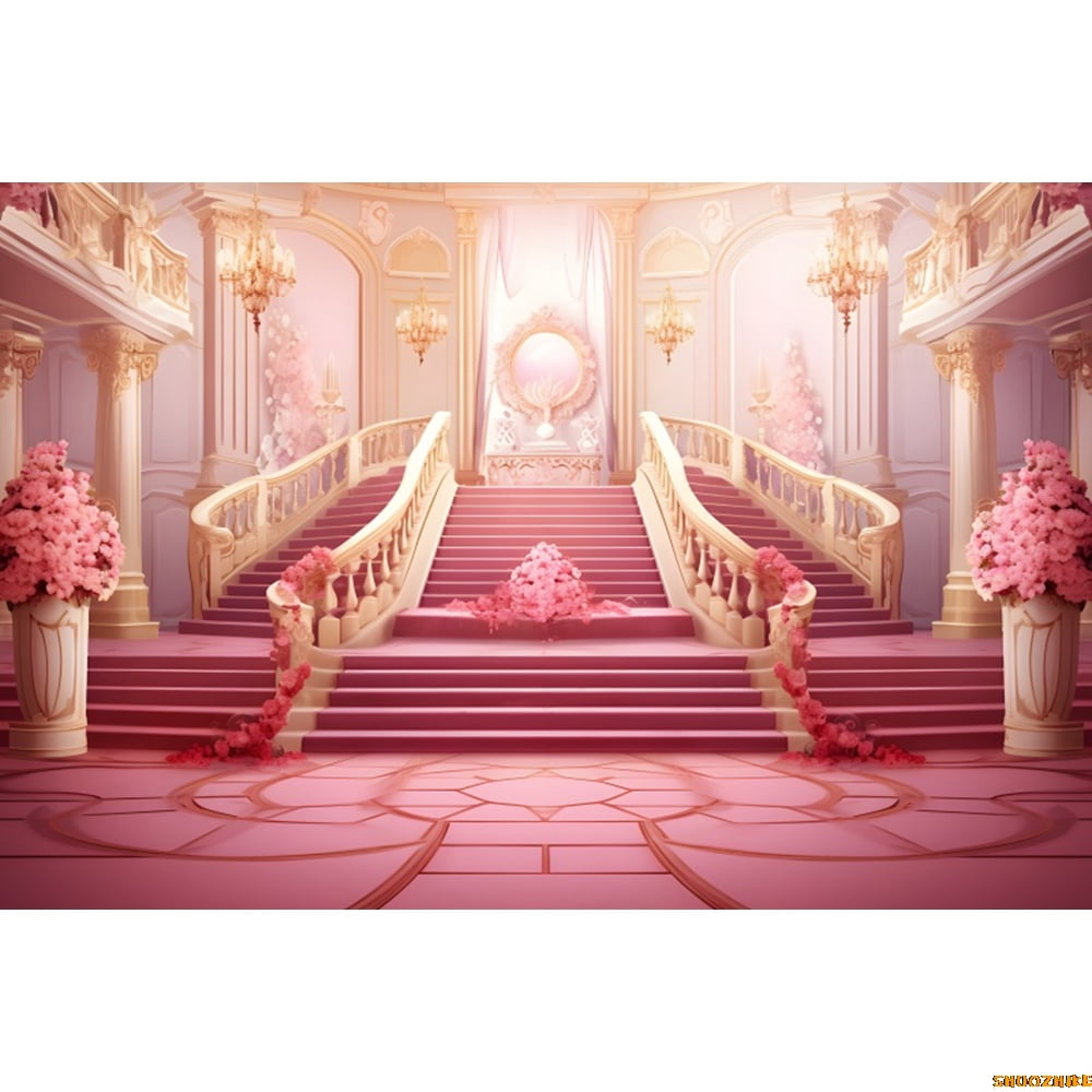 Fairy Tale Pink Castle Backdrop ss Birthday Party Spring Floral ...
