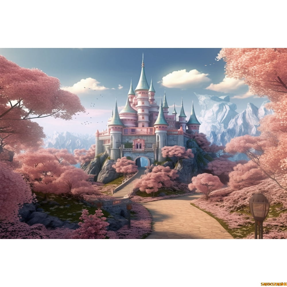 Fairy Tale Pink Castle Backdrop ss Birthday Party Spring Floral ...