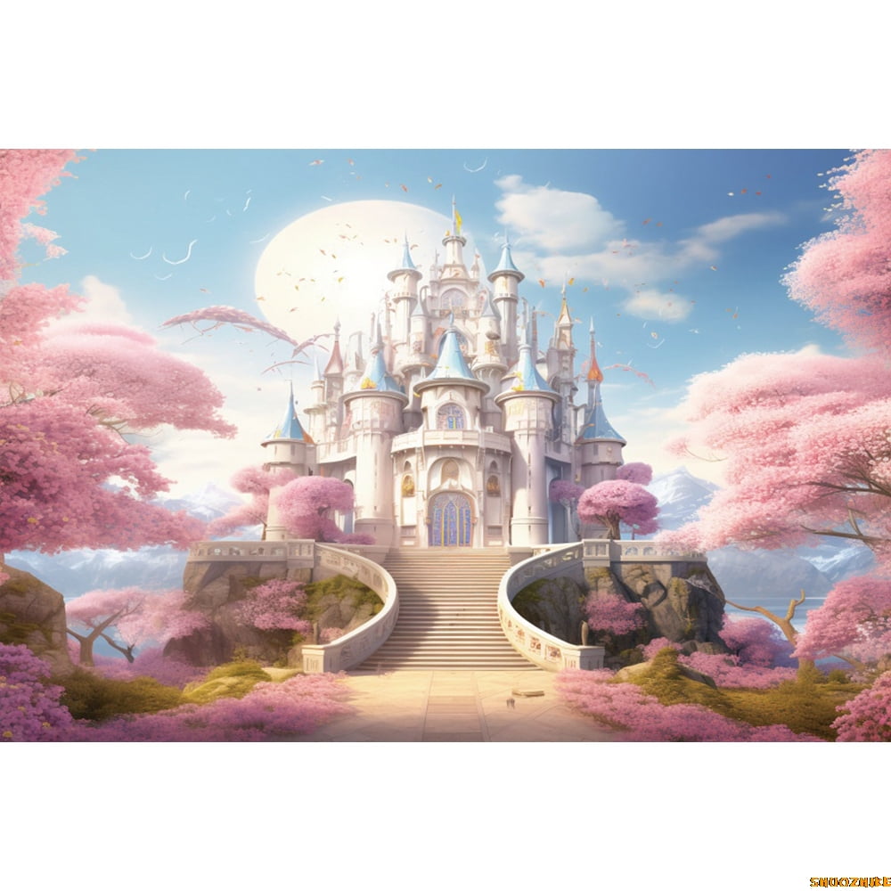 Fairy Tale Pink Castle Backdrop ss Birthday Party Spring Floral ...