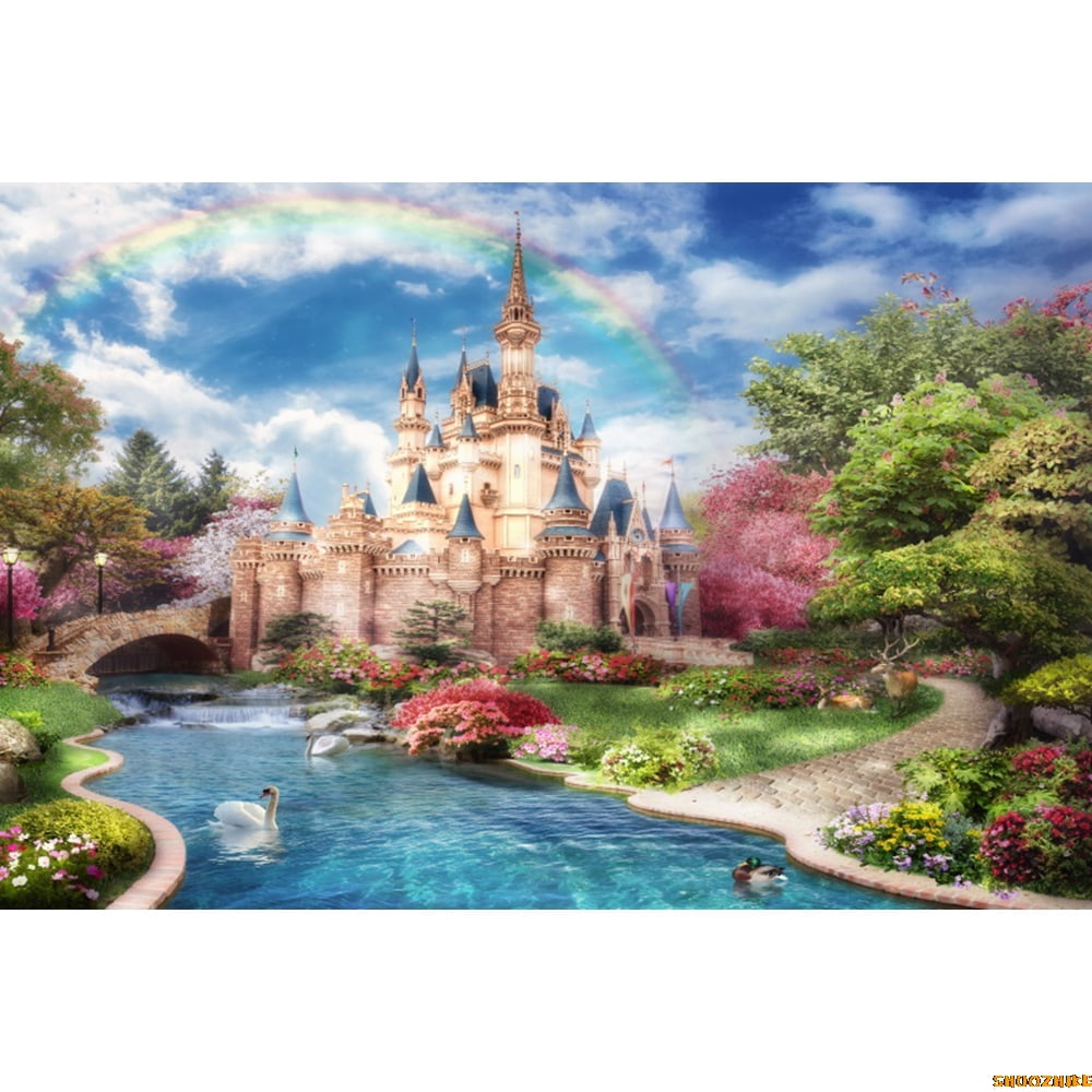 Fairy Tale Pink Castle Backdrop ss Birthday Party Spring Floral ...
