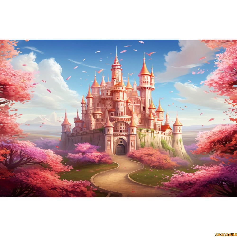 Fairy Tale Pink Castle Backdrop ss Birthday Party Spring Floral ...